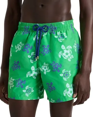 Vilebrequin Moorea Swim Shorts With Soccer Turtle Print - Green