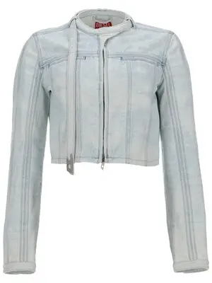 DIESEL® Cropped Denim Jacket With Zip-up Front - Baby Blue