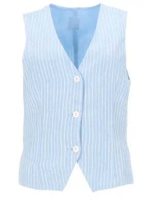 120% Lino 120% Lino Striped Vest Azure