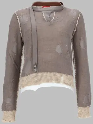 DIESEL® Distressed Knit Sweater With Tie Detail