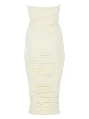 LA REVECHE Mireya" Strapless Ruched Dress With Embellishment - Ivory