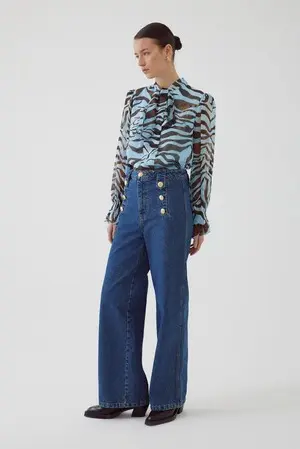 EXQUISE Wide Leg Denim Pants - Indigo