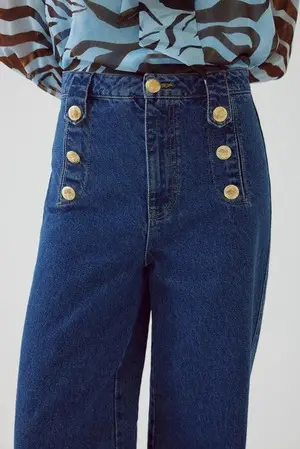 EXQUISE Wide Leg Denim Pants - Indigo