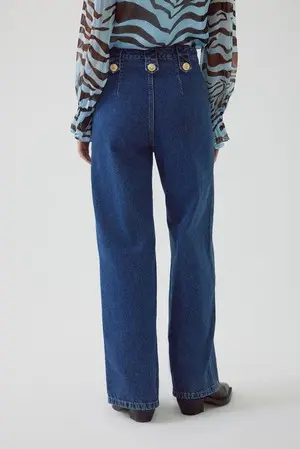 EXQUISE Wide Leg Denim Pants - Indigo