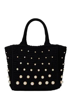 Sandro Beaded Crochet Top Handle Bag - Black