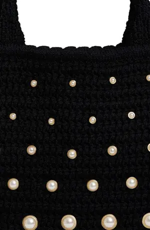 Sandro Beaded Crochet Top Handle Bag - Black