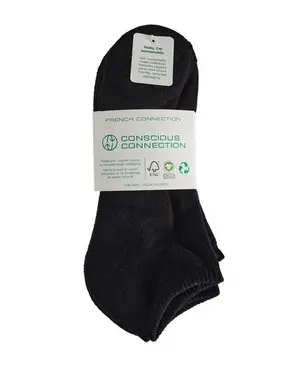 French Connection Organic Cotton Half Cushion Low Cut Socks 5 Pack - Black