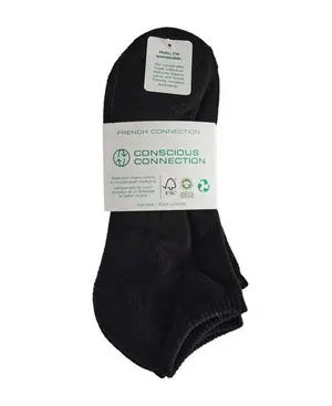 French Connection Organic Cotton Half Cushion Low Cut Socks 5 Pack - Black