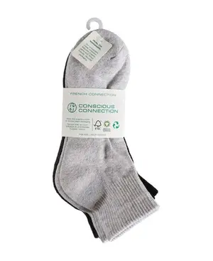 French Connection Organic Cotton Half Cushion Quarter Sock 5-pack - Grey White Black
