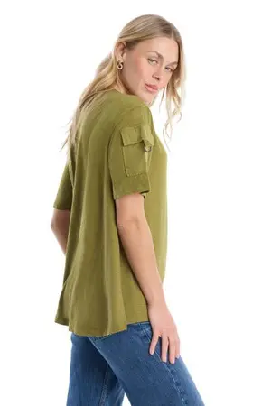 Wilt Round Neck Short Sleeve Hi-lo Tee With Cargo Pockets - Moss