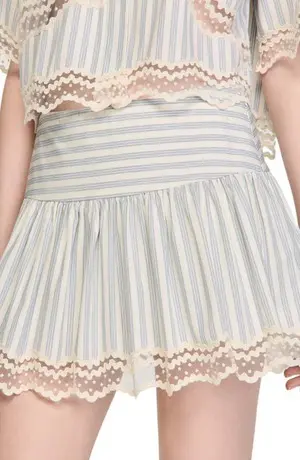Sandro Striped Cotton Skort With Lace Trim - Ecru/bleu