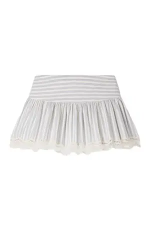 Sandro Striped Cotton Skort With Lace Trim - Ecru/bleu