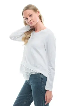 Wilt Boxy Mixed Fabric Hem Long Sleeve T-shirt - White