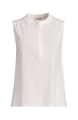 LANDS' END Linen Blend Ruffle Trim Tank Top - Ivory