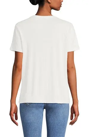 LANDS' END Short Sleeve V-neck Linen Blend Tee - Ivory