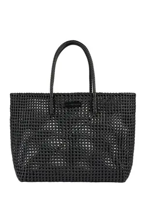 Sandro Woven Tote Bag With Logo Patch - Black