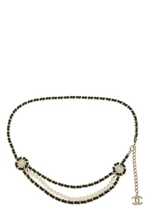 CHANEL Chanel Gold-Tone Faux Pearl Chain Belt