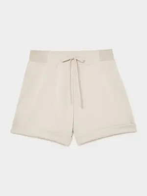 REISS Phoebe Premium Interlock Drawstring Shorts - Neutral