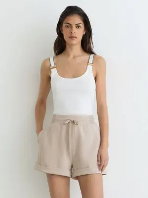 REISS Phoebe Premium Interlock Drawstring Shorts - Neutral