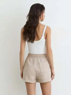 REISS Phoebe Premium Interlock Drawstring Shorts - Neutral