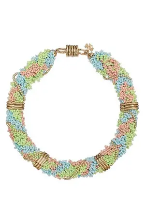 Tory Burch Beaded Statement Necklace With Gold-plated Details - Green Multi