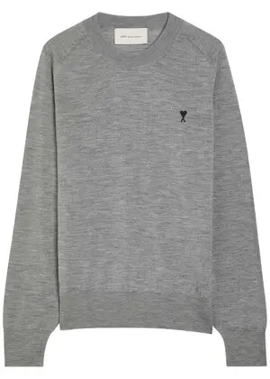 AMI Paris Logo Embroidered Virgin Wool Jumper