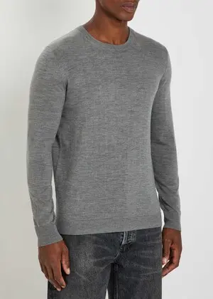 ALLUDE Wool Crew Neck Jumper - Grey