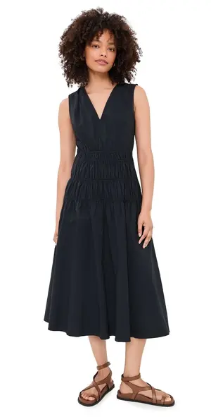 Proenza Schouler White Label Loren Midi Dress In Poplin - Black