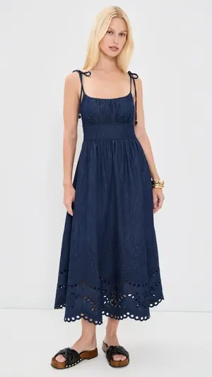 Zimmermann Mahon Broderie Denim Midi Dress
