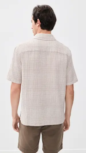 Theory Short Sleeve Shirt In Mini Textured Check - Morel Multi
