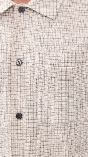 Theory Short Sleeve Shirt In Mini Textured Check - Morel Multi