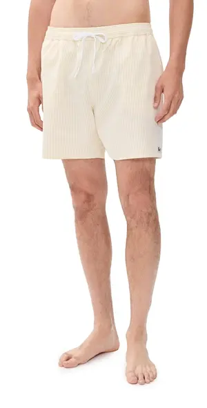 Lacoste Seersucker Striped Swim Shorts - Yellow