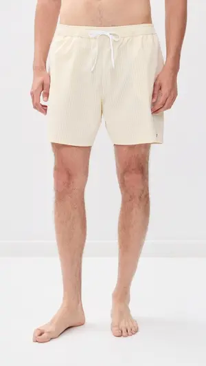 Lacoste Seersucker Striped Swim Shorts