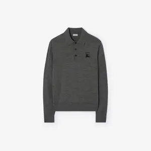 Burberry Long-sleeve Knight Wool Polo Shirt - Grey