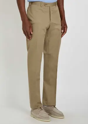 Canali Tapered-leg Stretch-cotton Poplin Trousers - Stone