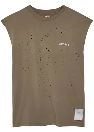 Satisfy Mothtech Muscle Distressed Cotton T-shirt - Grey