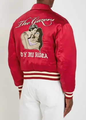 SECOND / LAYER Embroidered Satin Bomber Jacket