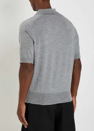 AMI Paris Logo-embroidered Wool Polo Shirt - Grey