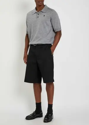 AMI Paris Logo-embroidered Wool Polo Shirt - Grey