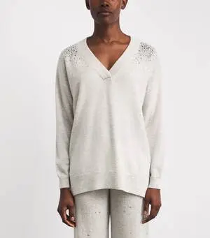 WILLIAM SHARP Embellished V-neck Cashmere Sweater