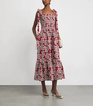 Erdem Embroidered Floral Midi Dress - Red