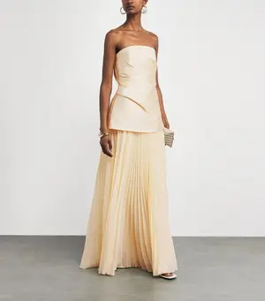 Solace London Strapless Pleated Gown - Ivory