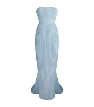 Solace London Pleated Strapless Gown - Blue