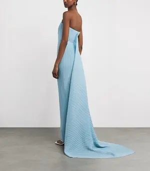 Solace London Pleated Strapless Gown - Blue