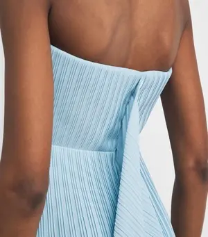 Solace London Pleated Strapless Gown - Blue