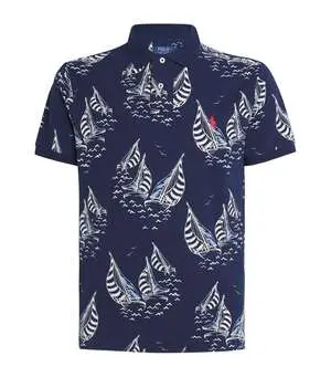 Polo Ralph Lauren Cotton-mesh Sailboat Print Polo Shirt - Navy