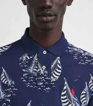 Polo Ralph Lauren Cotton-mesh Sailboat Print Polo Shirt - Navy