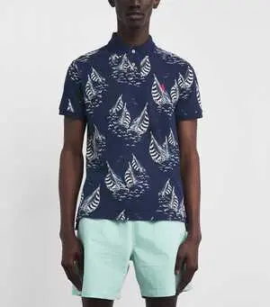 Polo Ralph Lauren Cotton-mesh Sailboat Print Polo Shirt - Navy