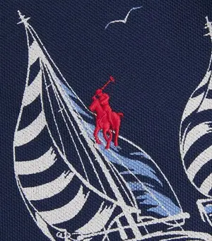 Polo Ralph Lauren Cotton-mesh Sailboat Print Polo Shirt - Navy