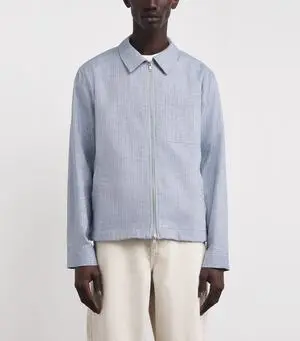 WAX LONDON Cotton-linen Herringbone Eldon Jacket - Blue